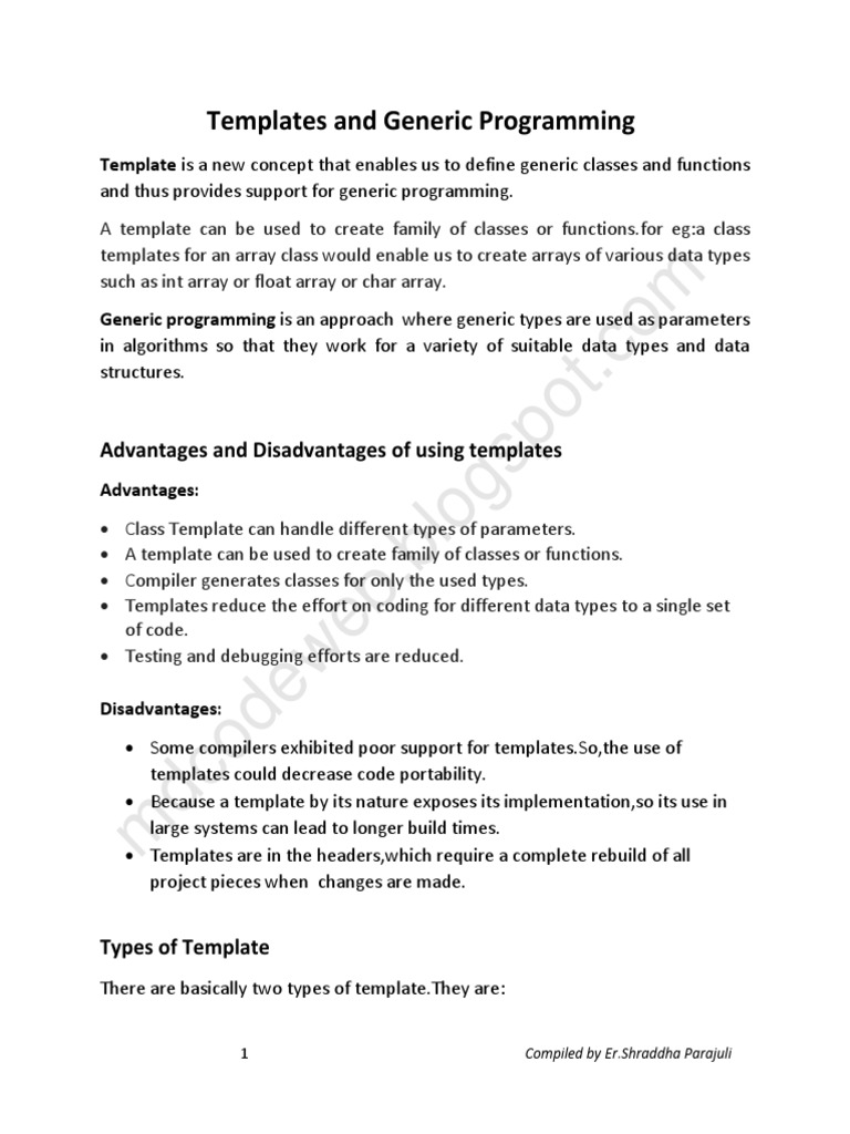 Templates And Generic Programming Note Pdf Models Of Computation Object Oriented Programming