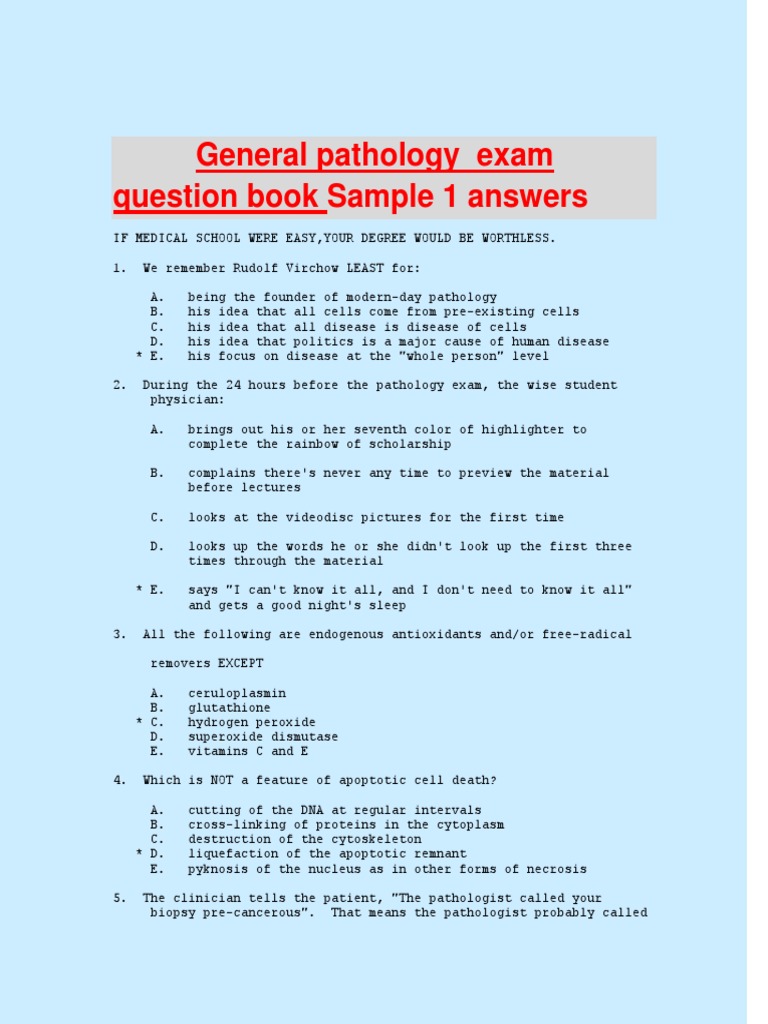 General Pathology Exam Question Book Sample 1 Answers | PDF ...