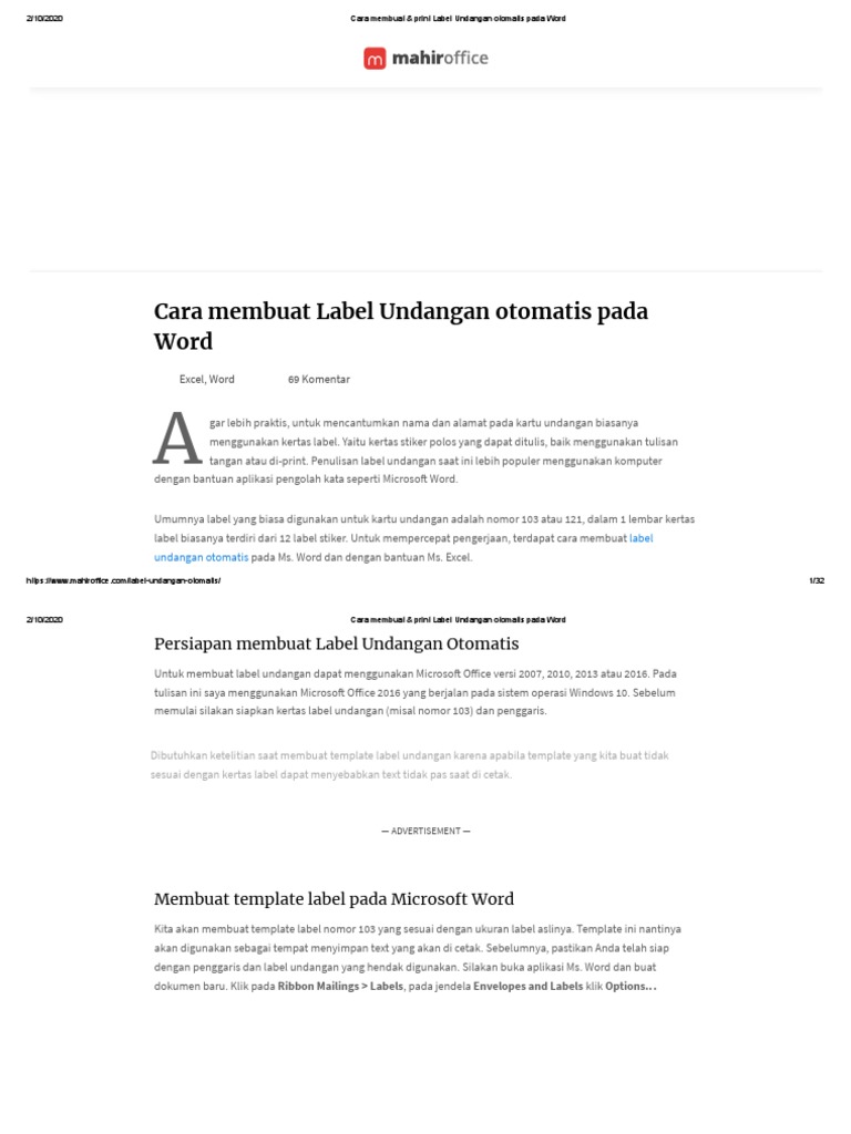 Cara Membuat & Print Label Undangan Otomatis Pada Word | PDF
