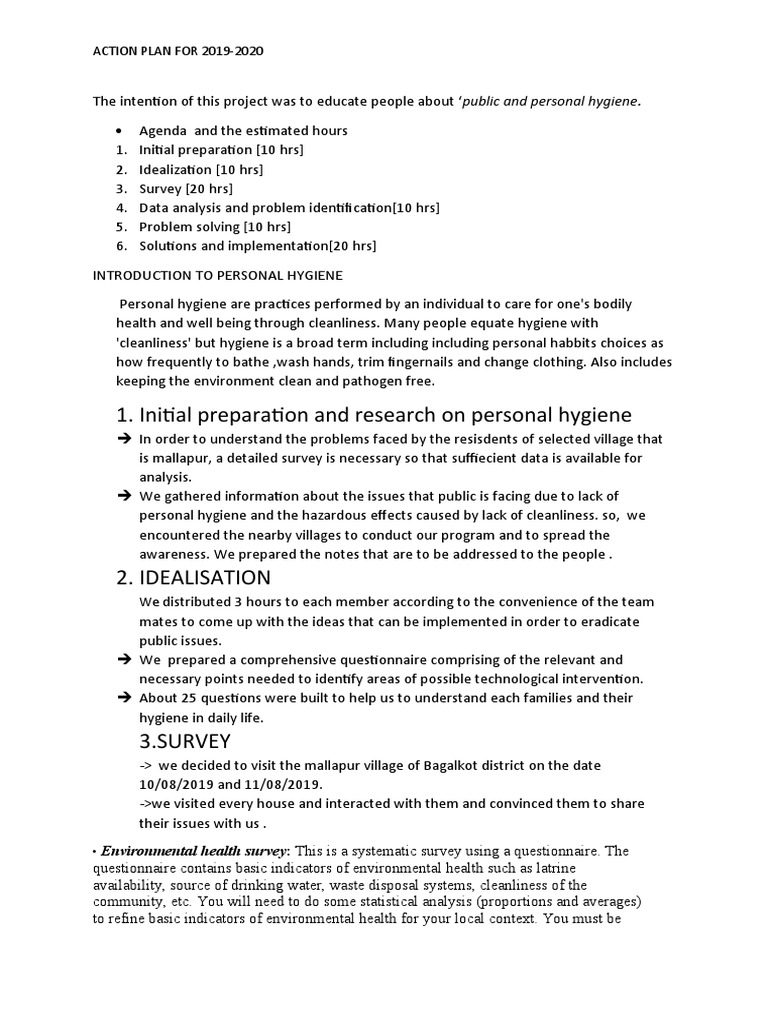 Action Plan Shreya Bhat | PDF | Hygiene | Hand Washing