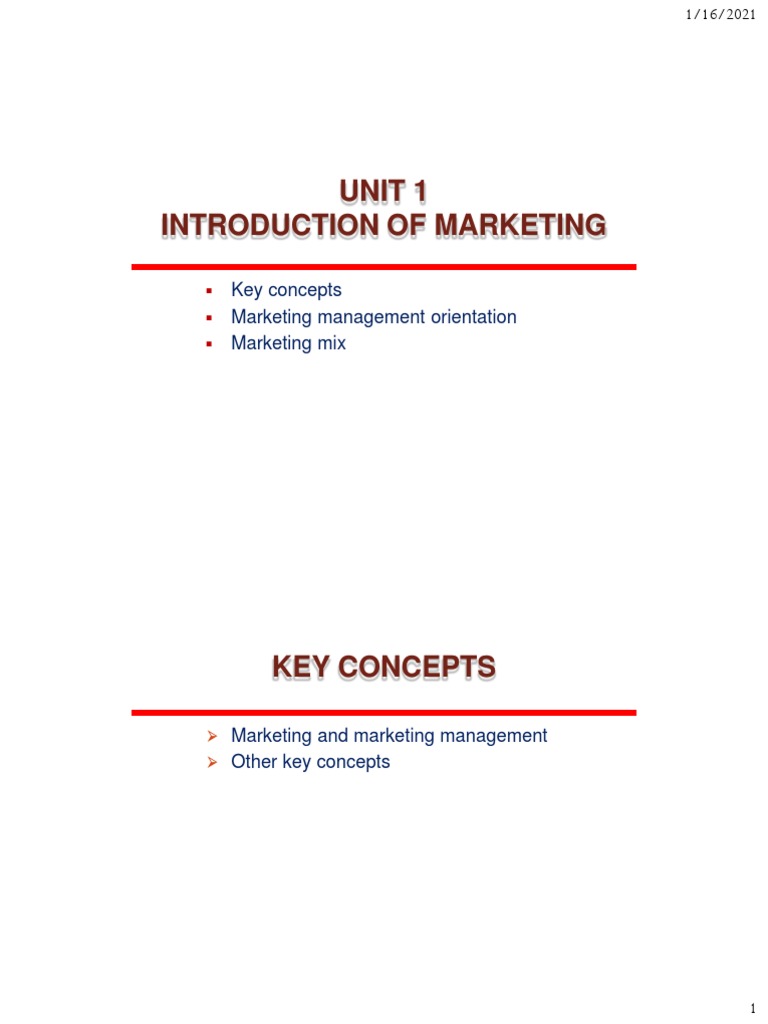 Unit 1 Introduction To Marketing | PDF | Customer Satisfaction | Marketing