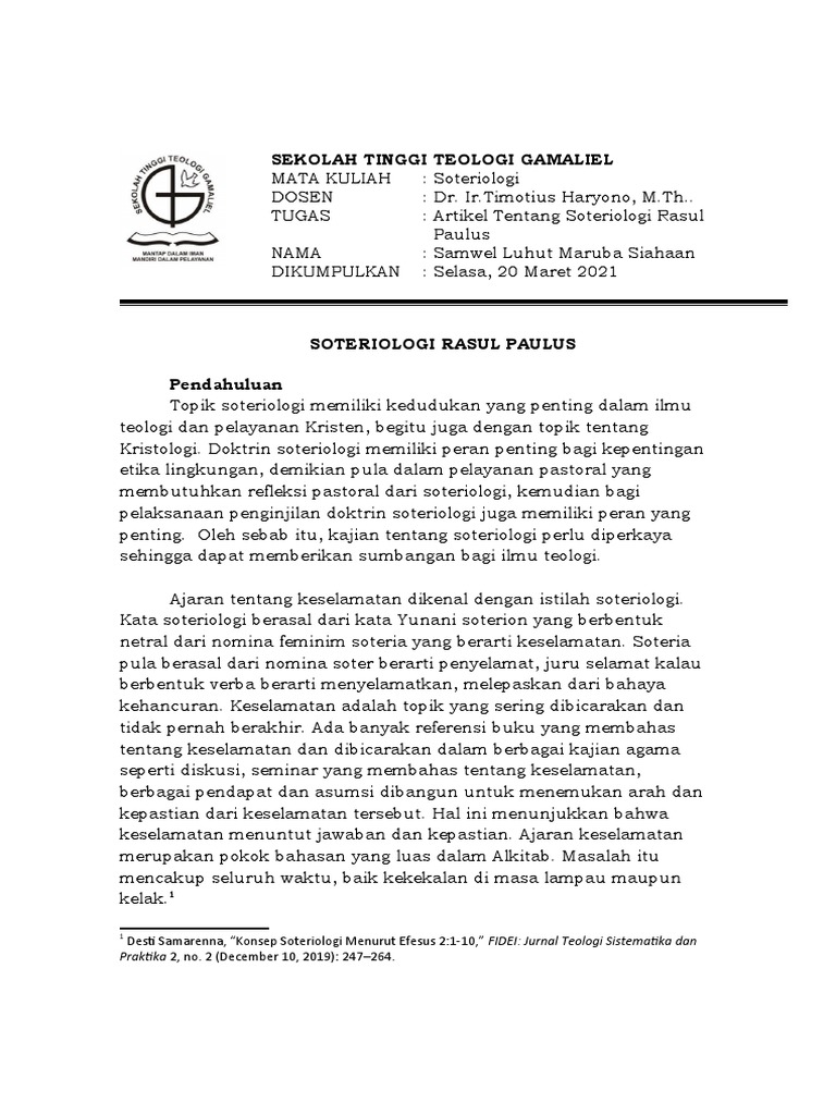 Samwel - Artikel Soteriologi Paulus | PDF