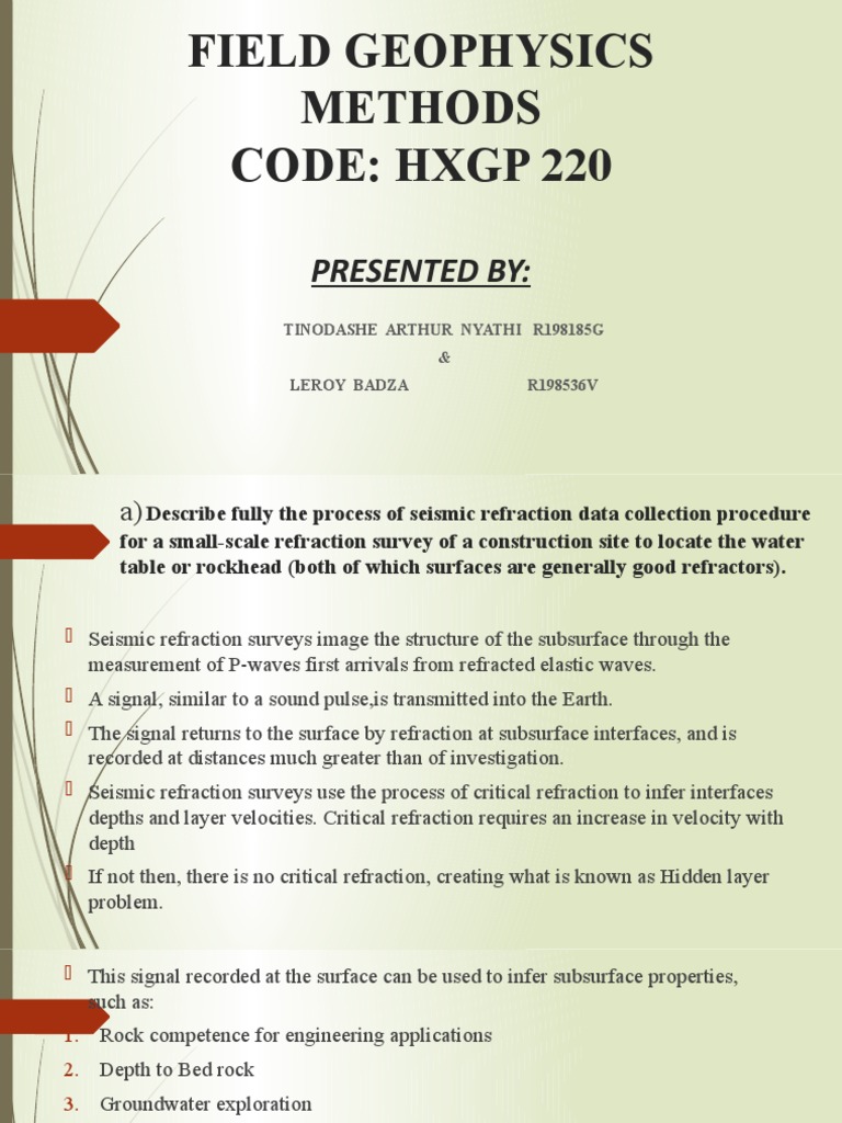 Field Geophysics Presentaion 2 | PDF | Reflection Seismology | Refraction