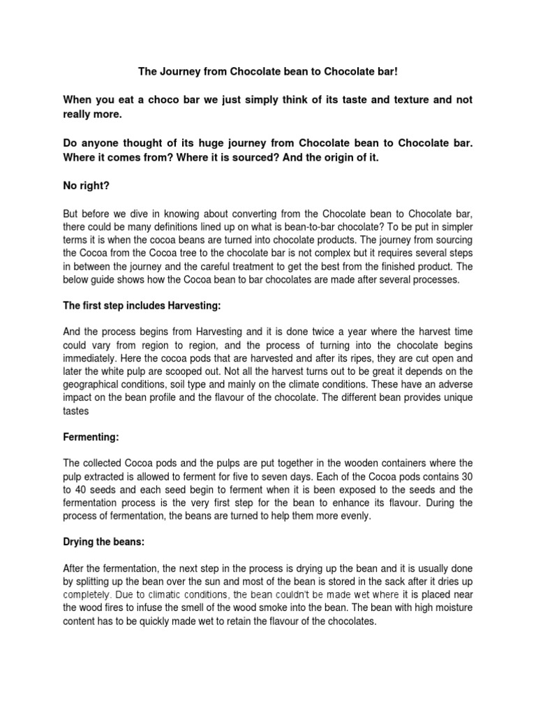 The Journey From Chocolate Bean To Chocolate Bar! | PDF | Cocoa Bean ...