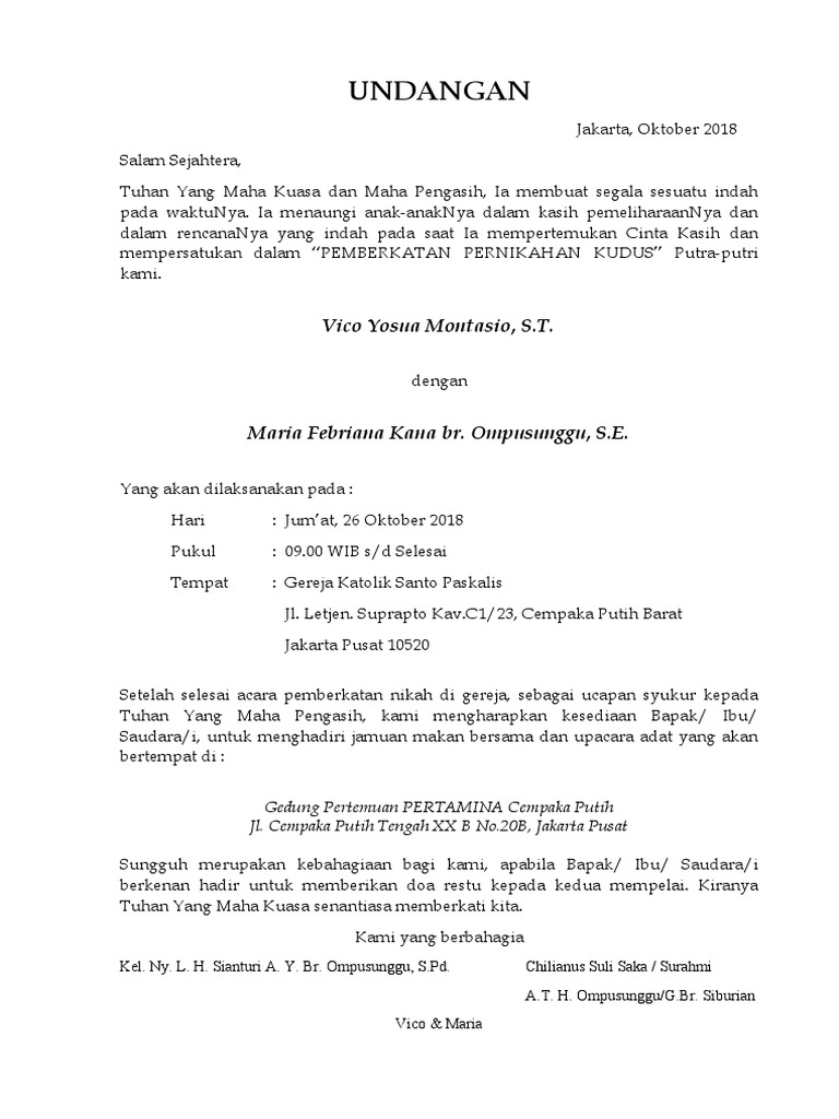 Undangan, Gokhon Dohot Jou-Jou Vico Final | PDF