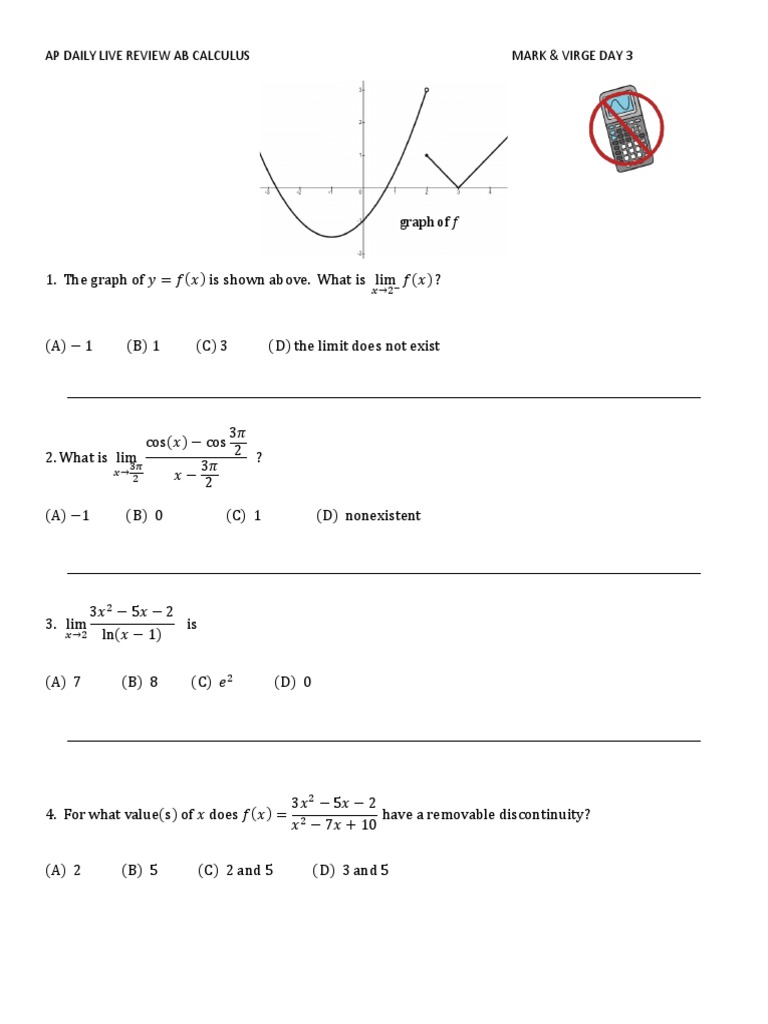 Ap Daily Live Review Ab Calculus Mark & Virge Day 3 | PDF | Function ...