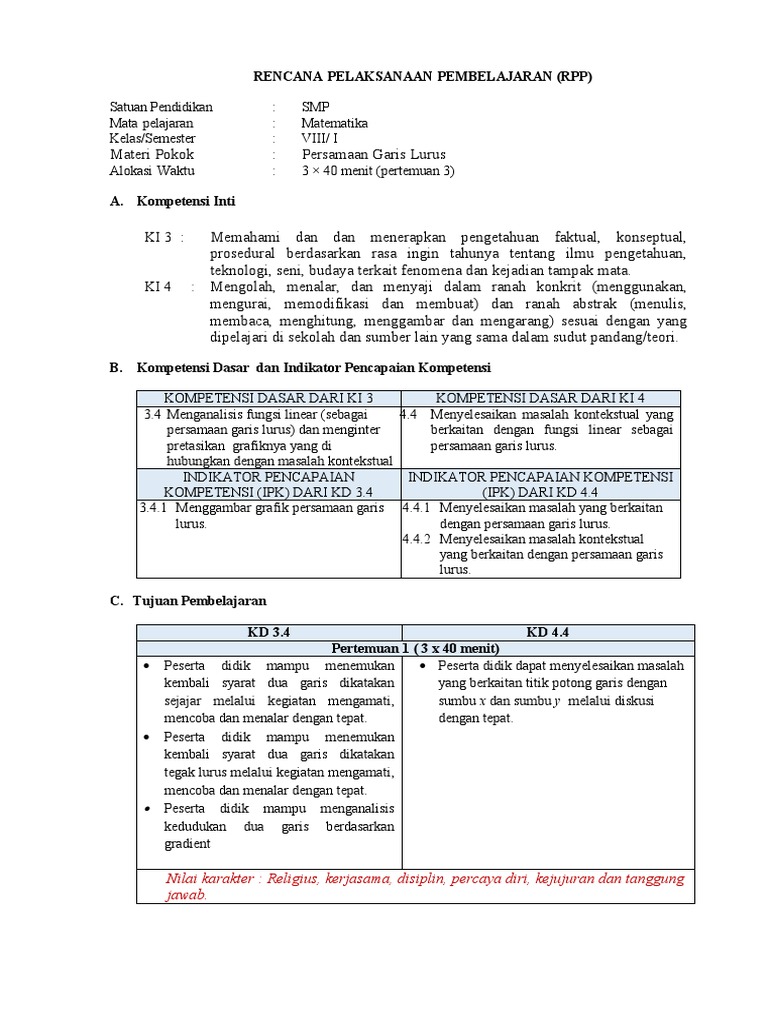 RPP KELAS VIII Pert 3 PGL | PDF