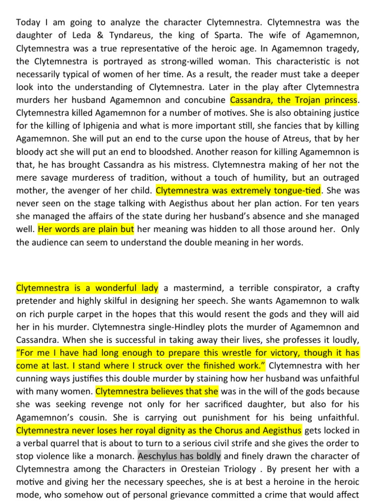 Clytemnestra Character in Agamemnon Play | PDF | Clytemnestra | Agamemnon