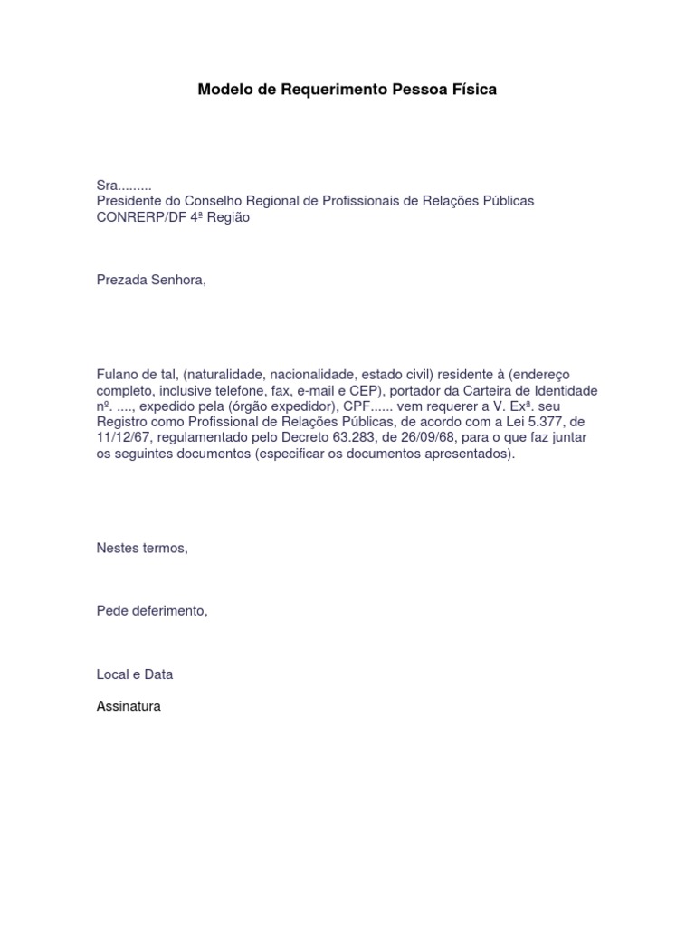 Modelo de Requerimento e Declaração | Download grátis PDF | Relações ...