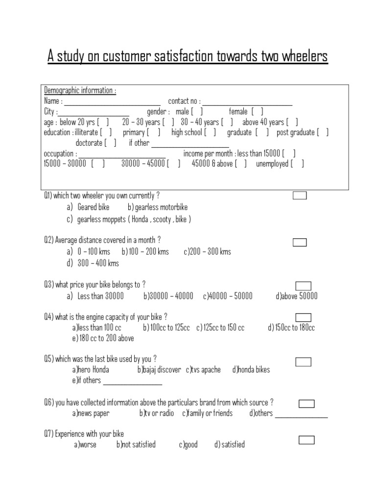 Two-Wheeler Satisfaction Survey | PDF | Motorcycle | Vehicle Technology