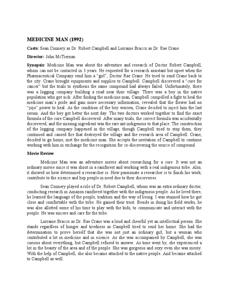 Medicine Man Movie Review | PDF