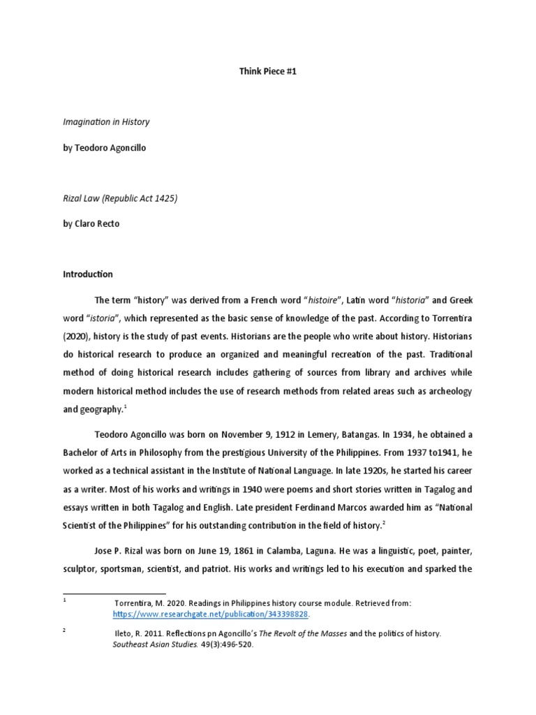 Imagination in History: Think Piece #1 | PDF | Science | Science And ...