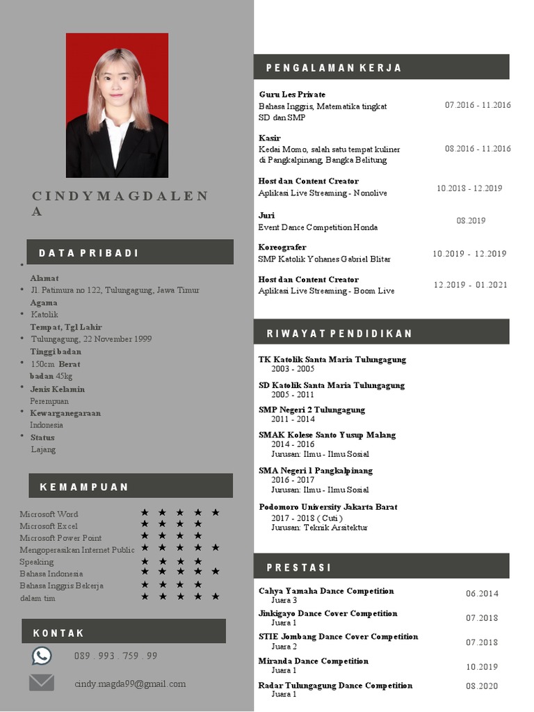 Pengalaman Kerja dan Prestasi Cindy Magdalen | PDF