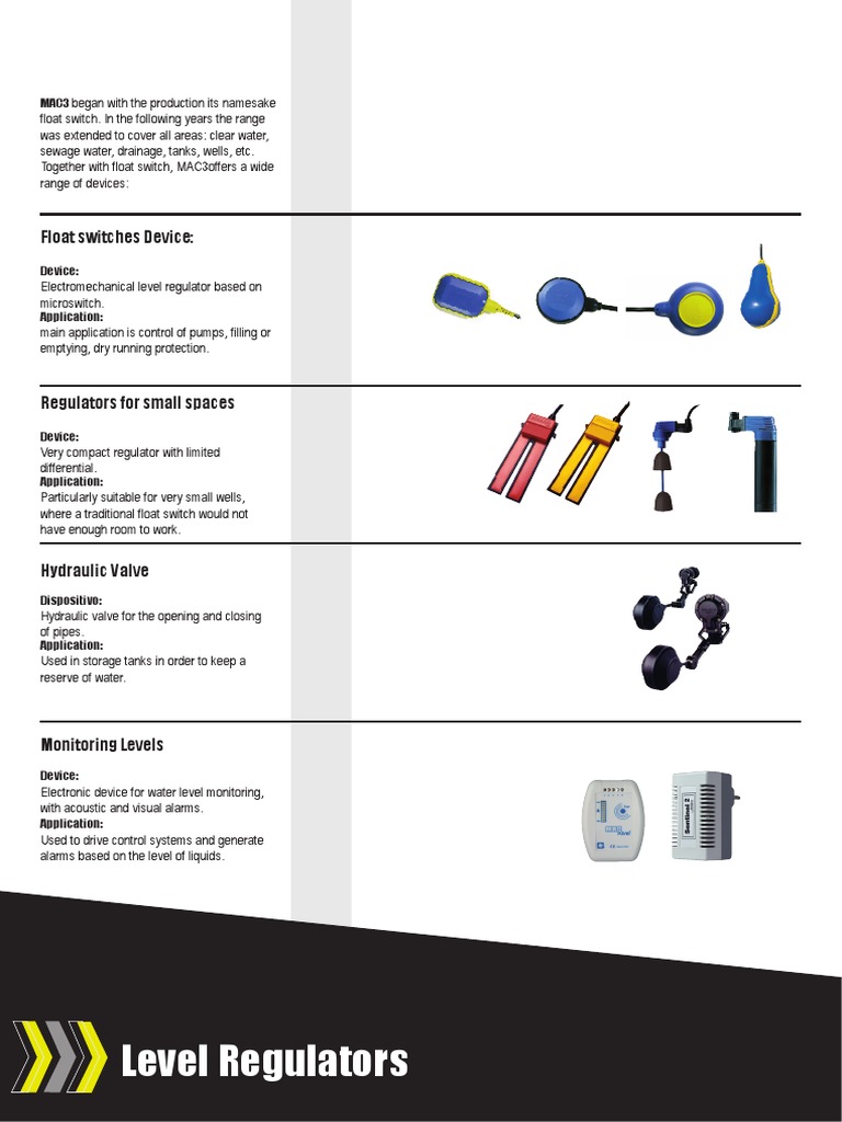 Level Regulators: Float Switches Device | PDF | Valve | Switch
