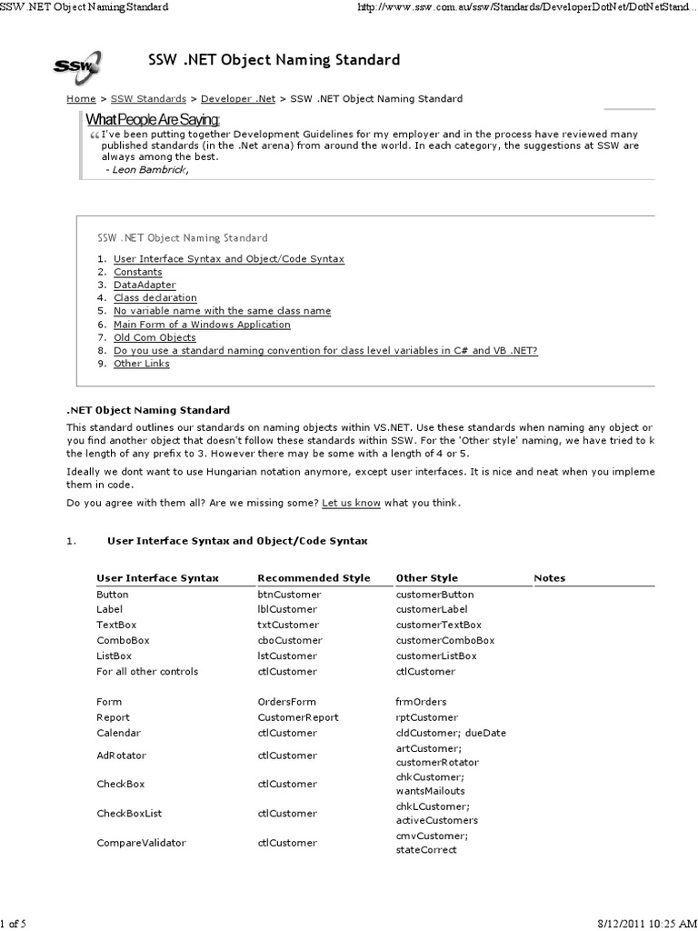 SSW Standards: - Leon Bambrick | PDF | C Sharp (Programming Language ...