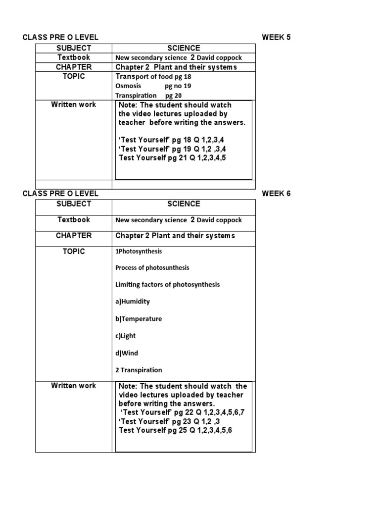 Pre o Level Science Week 5 - 8 Assignment | PDF | Photosynthesis ...