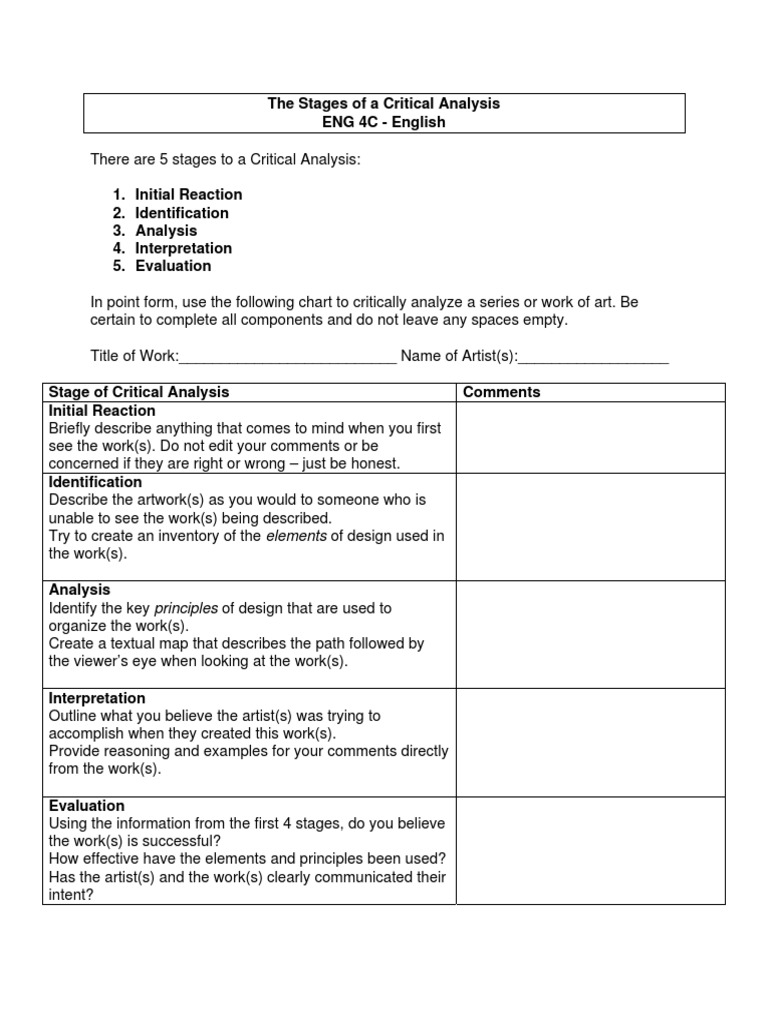 Critical Analysis Chart | PDF | Critical Thinking | Tripod (Photography)