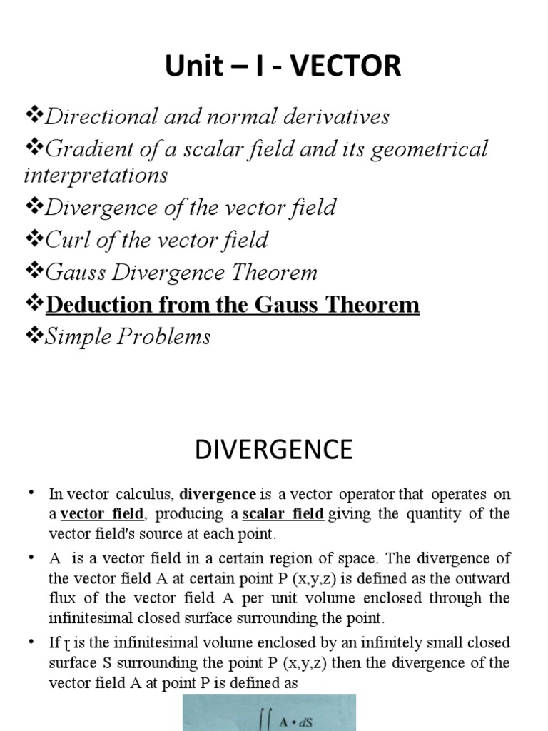 Vector Calculus: Divergence & Gauss Theorem | PDF | Divergence | Vector Calculus