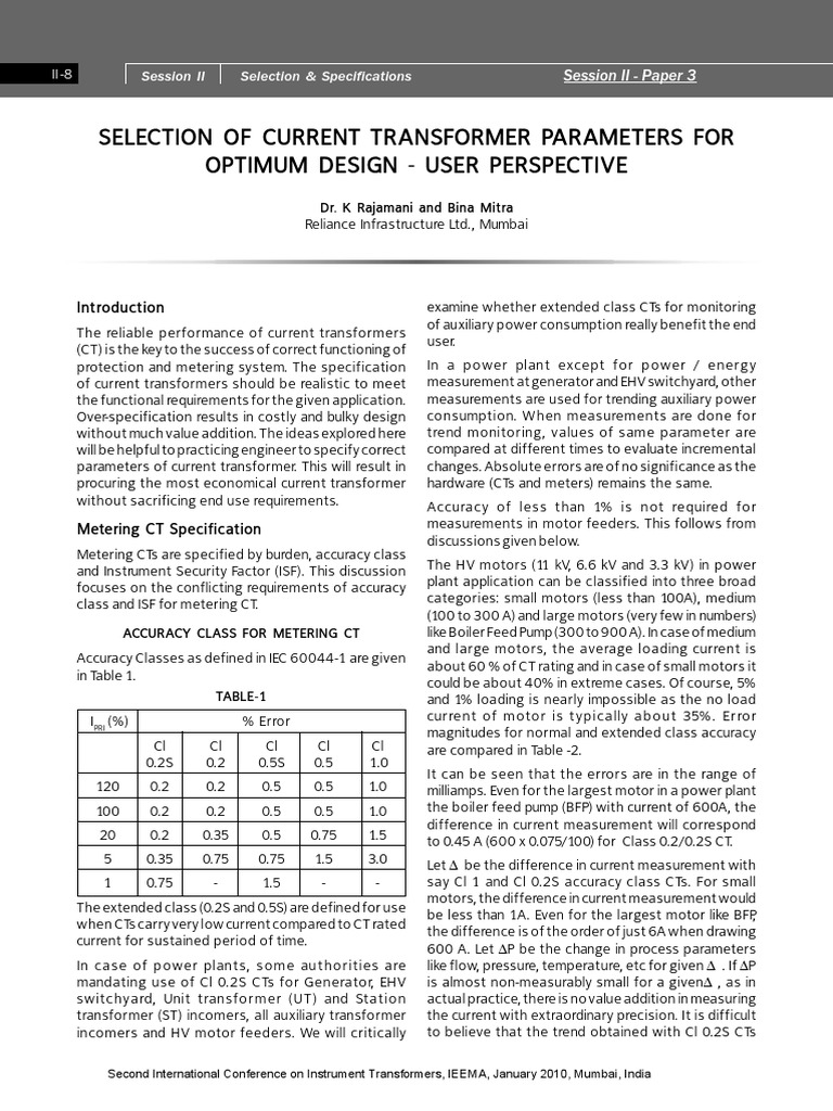 Selection of Current Transformer Parameters For Optimum Design - User ...