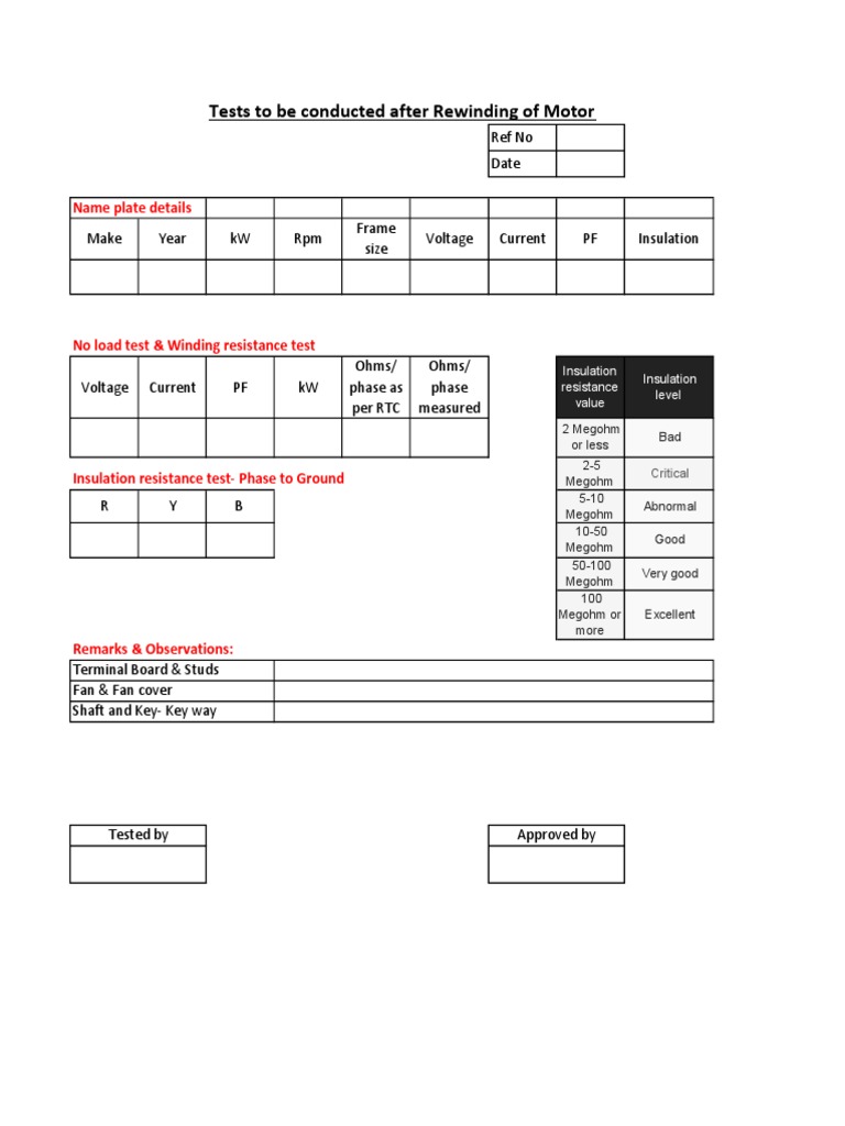 Motor Rewinding Test Procedures | PDF | Electric Power | Force