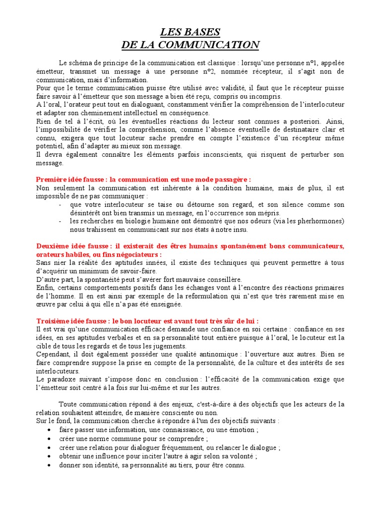 Cours Base de La Com 2013 | PDF | la communication | Informations