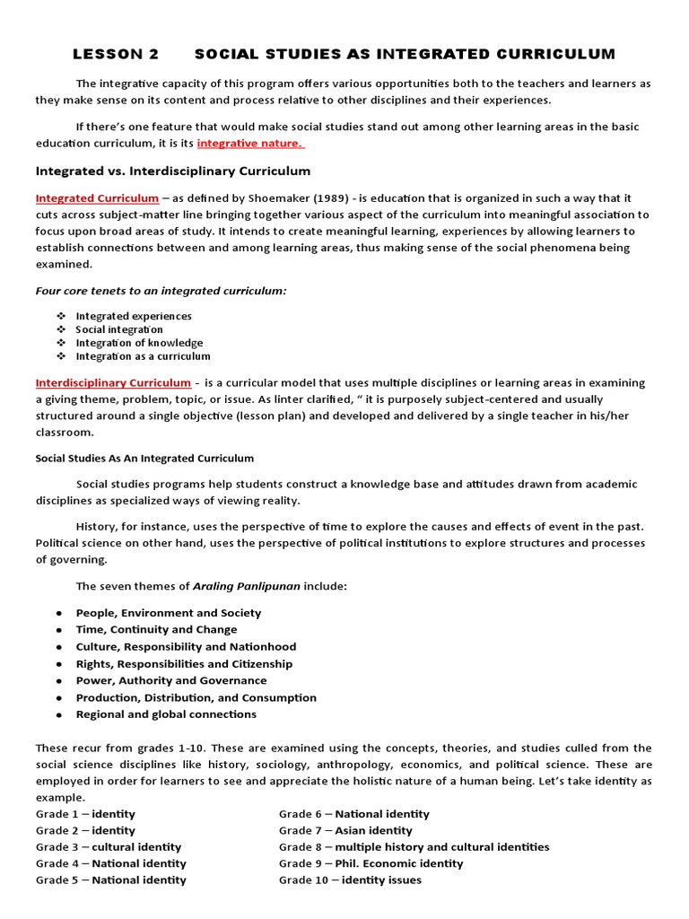 Lesson 2 Social Studies As Integrated Curriculum | PDF | Curriculum ...