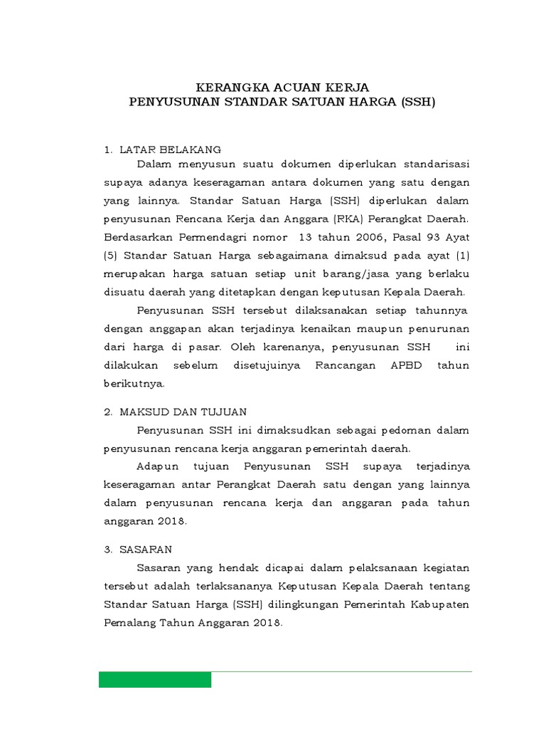 Contoh KAK Penyusunan Harsat | PDF