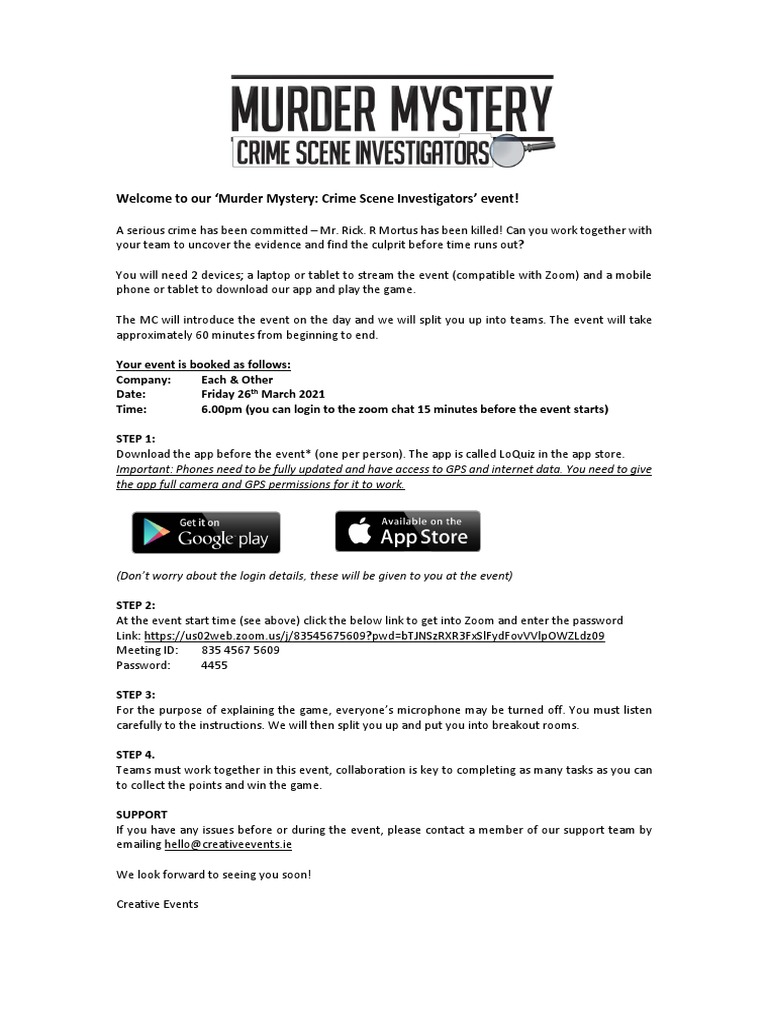 Murder Mystery - Team Info | PDF