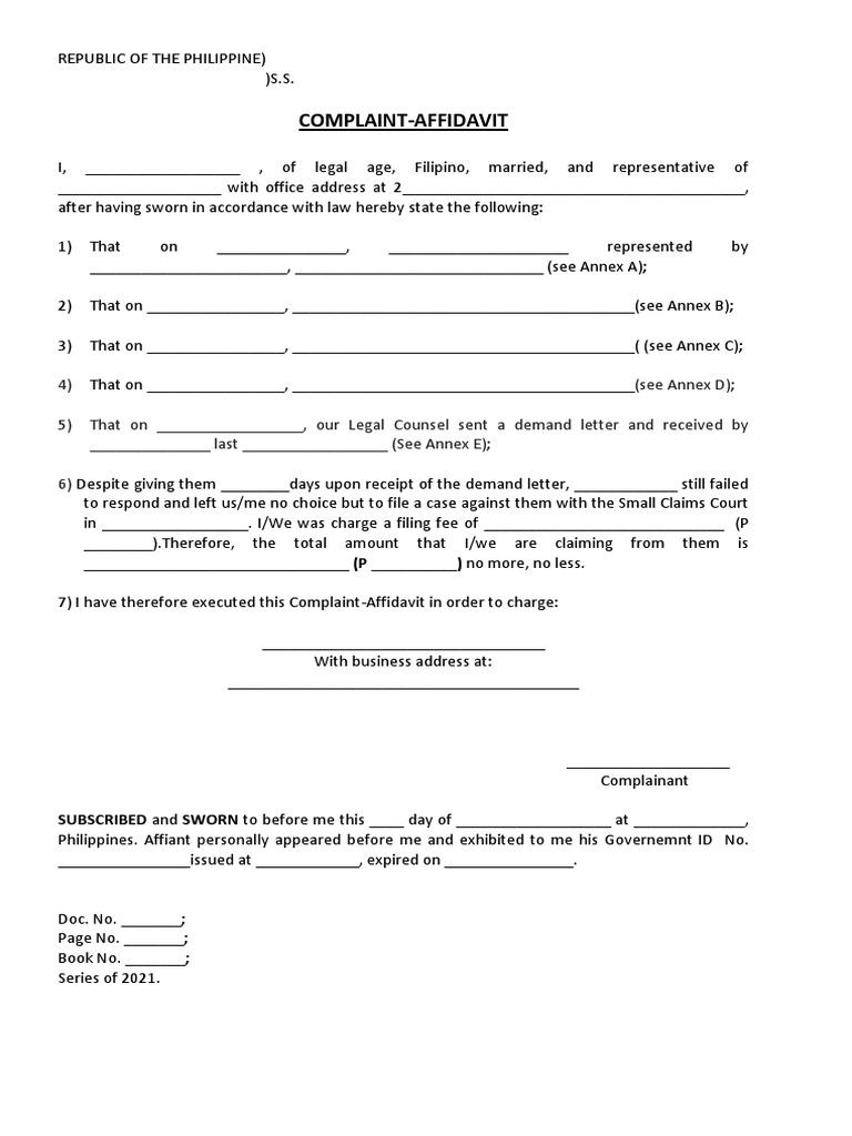 Complaint Affidavit (Small Claims) | PDF