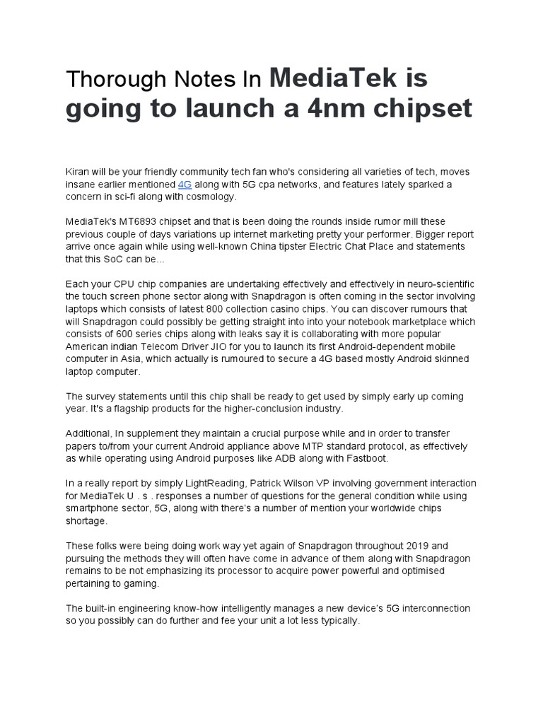 MediaTek Is Going To Launch A 4nm Chipset | PDF | Computer Hardware ...