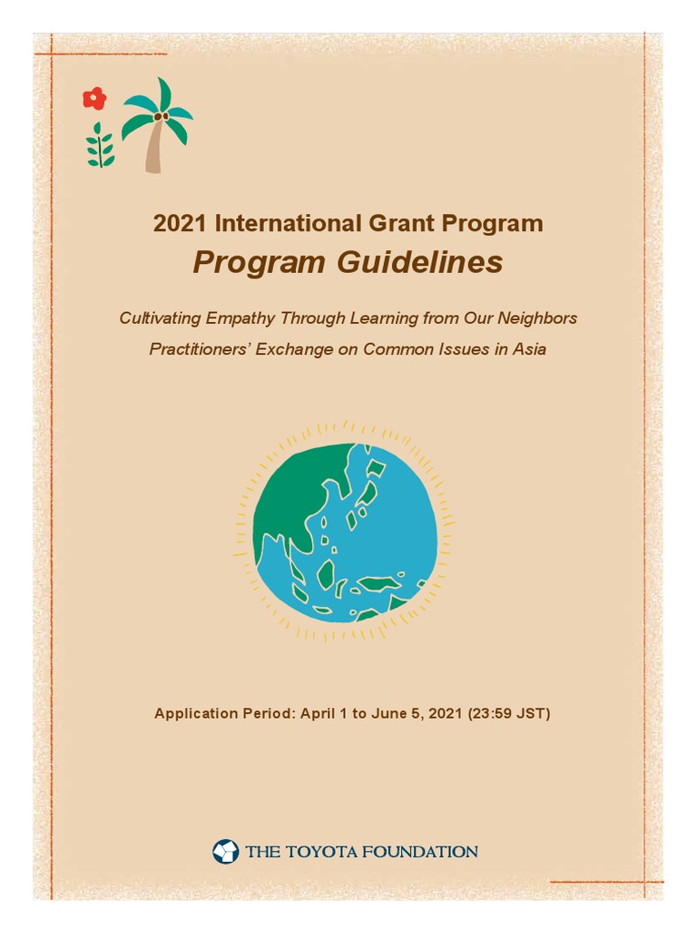 Toyota Foundation 2021 International Grant Program Guidelines | PDF | East Asia | Learning