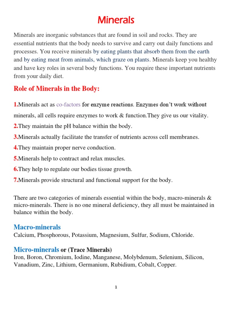 Minerals: Role of Minerals in The Body | PDF | Calcium | Phosphorus