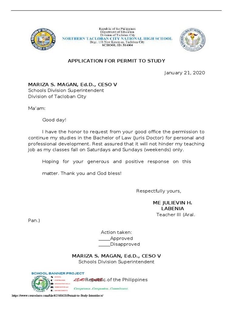 Application For Permit To Study | PDF | Titles | Educational Assessment ...