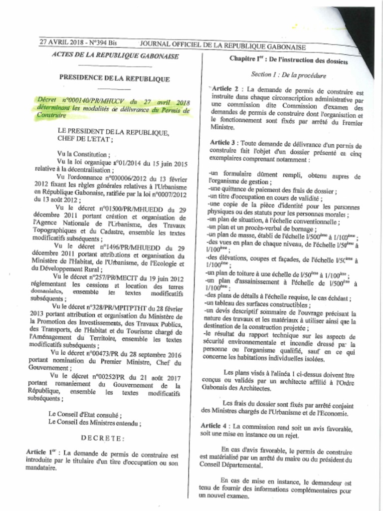 Décret N°0140 Modalités de Délivrance Du Permis - Gabon | PDF