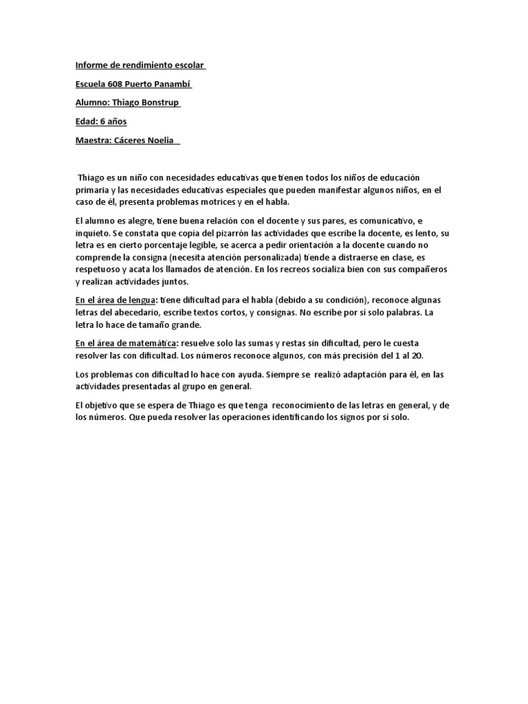 Informe Escolar | PDF
