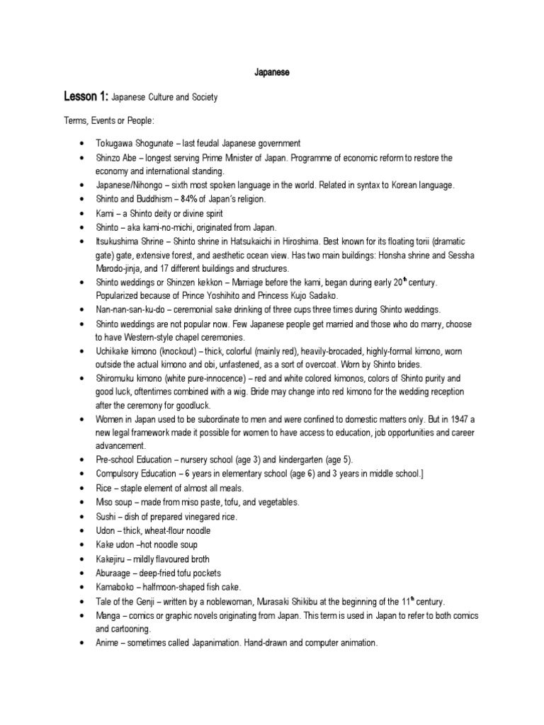 Japanese Culture and Society Lesson | PDF | Shintoism | Foods