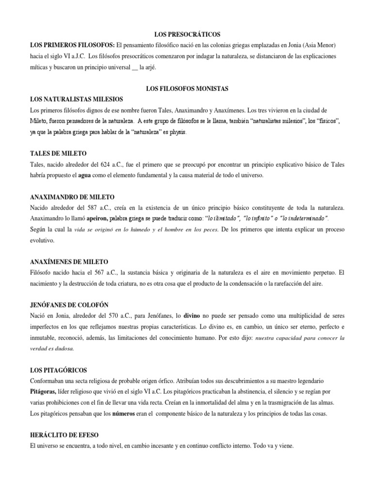 Los Presocráticos 1 | PDF | Filosofía griega antigua | Metafísica