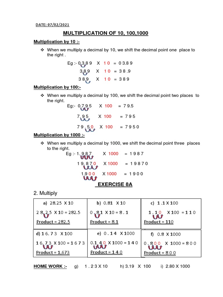 Multiplication of Decimals by 10,100,1000 | PDF