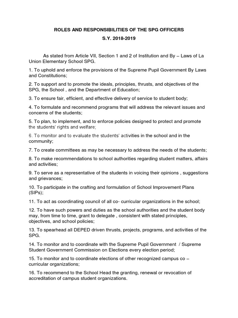 SPG Officers' Roles and Responsibilities | PDF | Policy | Justice