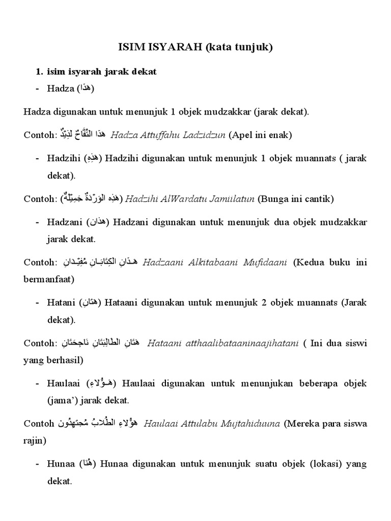 Isim Isyarah | PDF | Seni & Disiplin Bahasa | Kajian Bahasa Asing