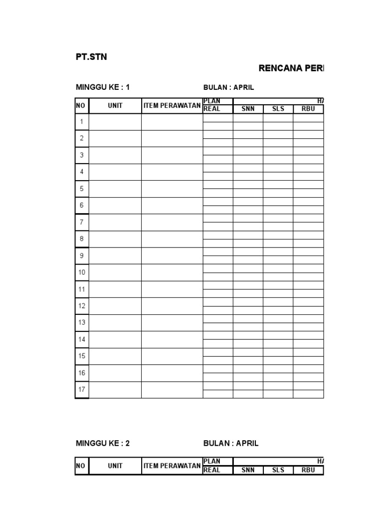 Activity Plan April - Mingguan + Bulanan - Baru | PDF