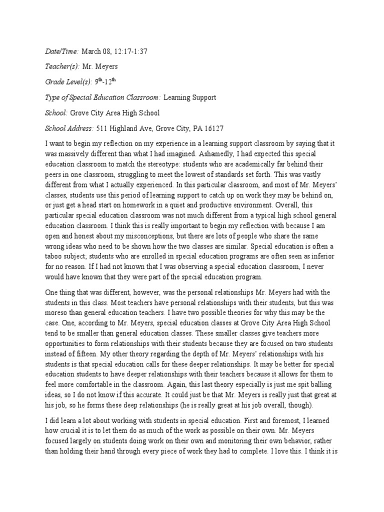 Special Education Reflection | PDF | Special Education | Mindset