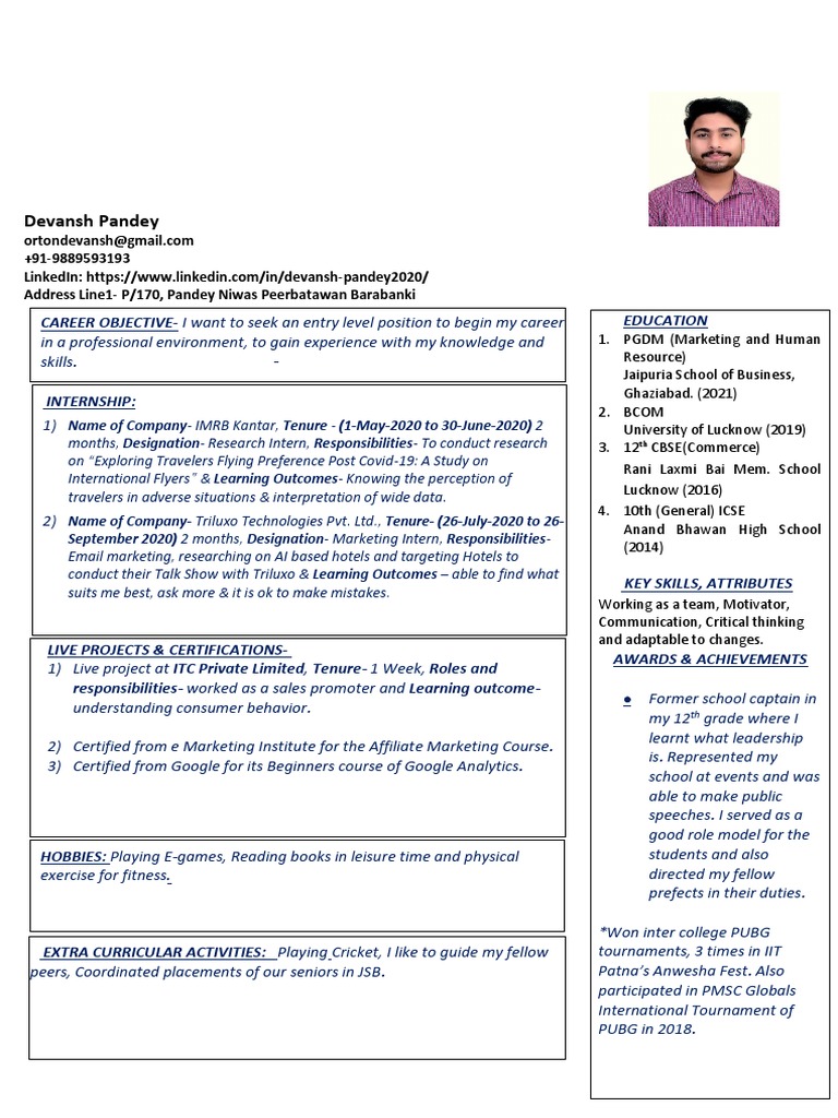 CV Devansh | PDF | Marketing | Learning