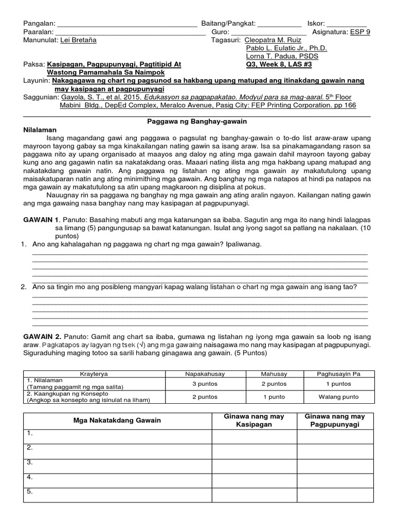 Esp 9 Quarter 3 Week 8 Las 3 | PDF