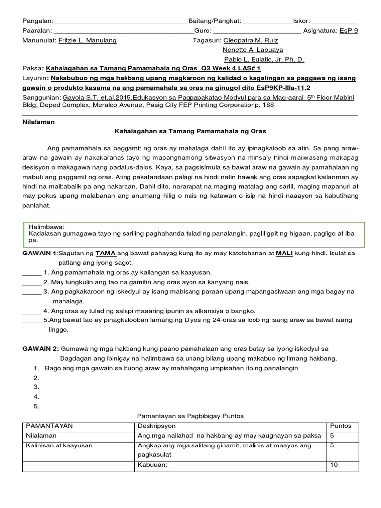 Esp 9 Quarter 3 Week 4 Las 1 | PDF
