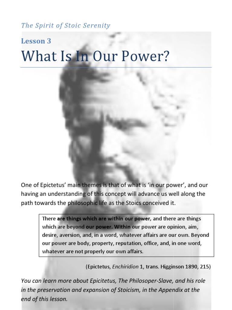 The Spirit of Stoic Serenity - Lesson 03 - What Is in Our Power | PDF ...