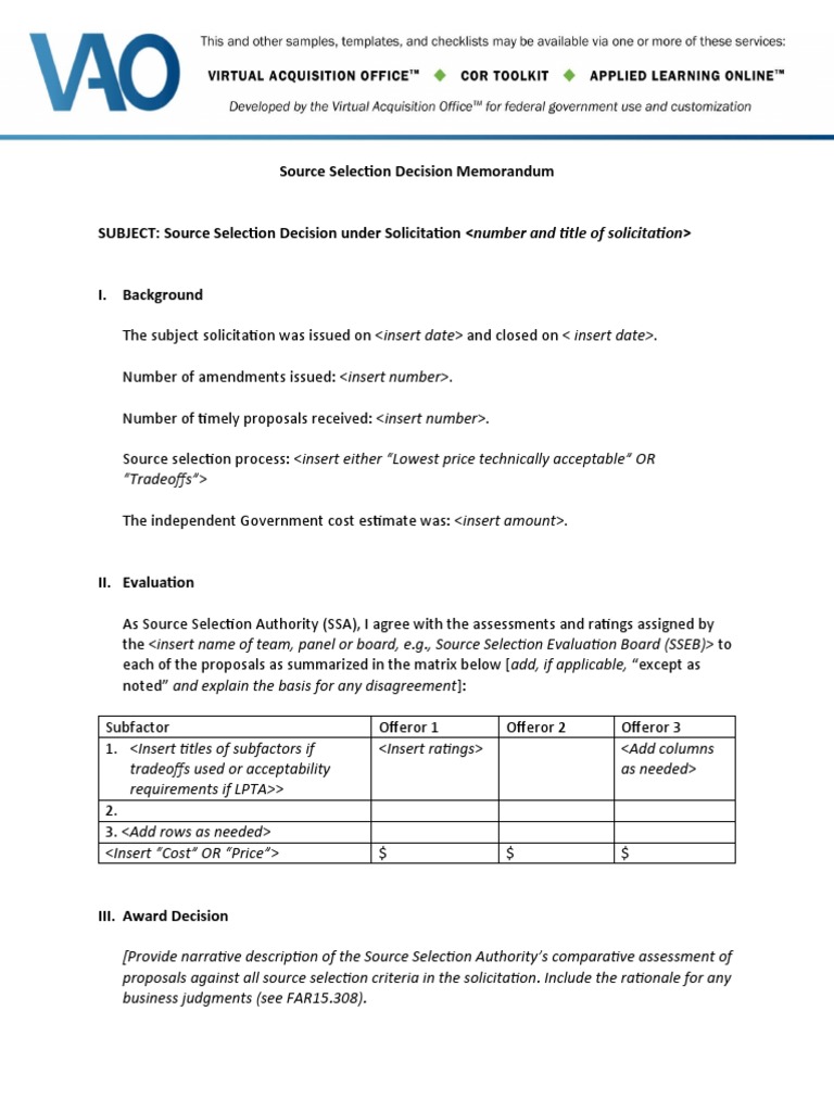 Source Selection Decision Memorandum | PDF | Offer And Acceptance ...