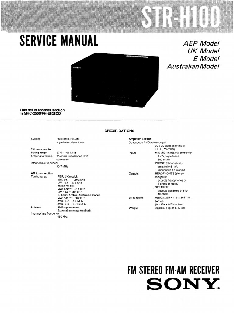 Hfe Sony Str-h100 Service en | PDF