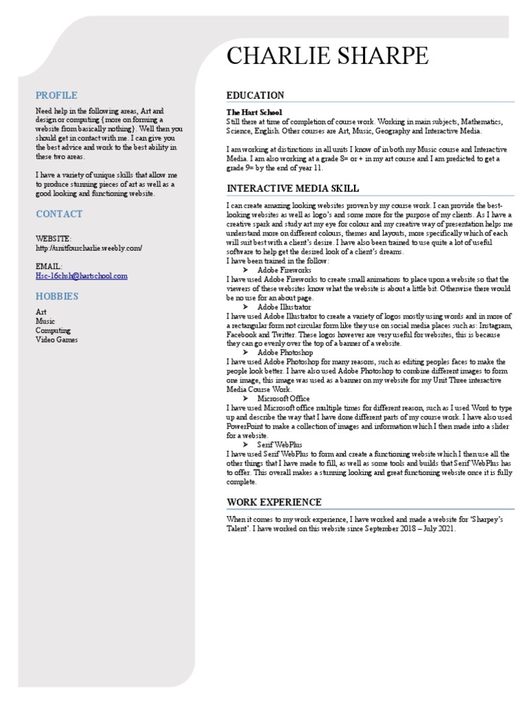 Charlie Sharpe: Profile | PDF | Websites | Adobe Photoshop