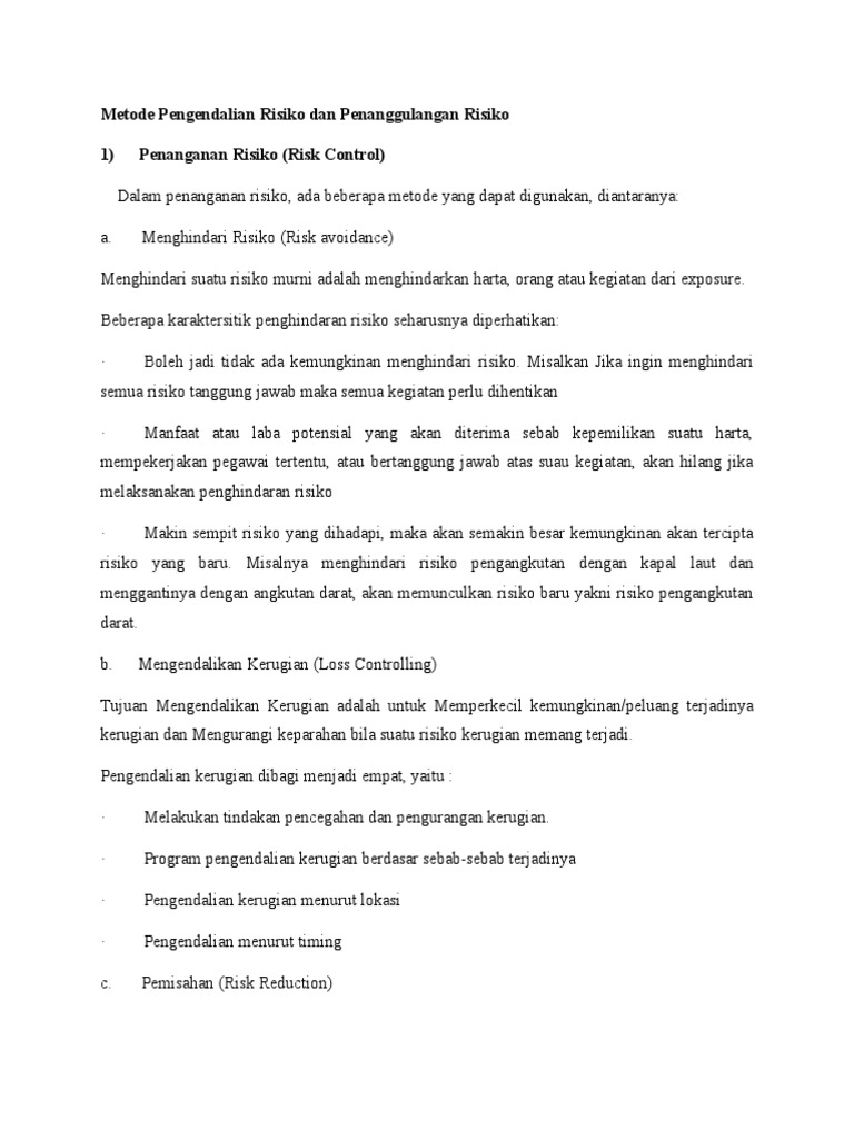 Metode Pengendalian Risiko Dan Penanggulangan Risiko | PDF
